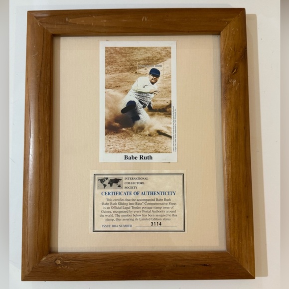 Design | Framed Authentic Babe Ruth Sliding Into Base Commemorative ...